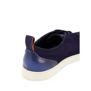 Santoni Navy Suede And Leather Low Top Sneakers