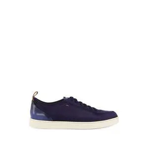 Santoni Navy Suede And Leather Low Top Sneakers - Blue