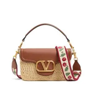 Valentino Garavani Raffia And Calf Leather Shoulder Bag