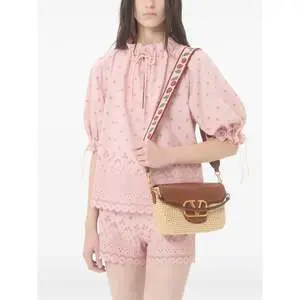 Valentino Garavani Raffia And Calf Leather Shoulder Bag