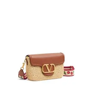 Valentino Garavani Raffia And Calf Leather Shoulder Bag