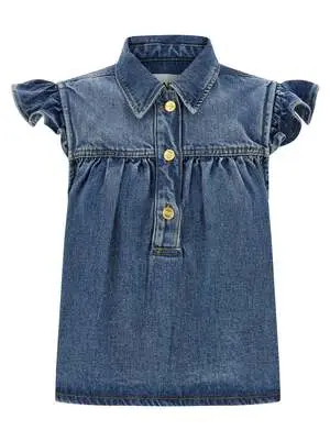 GANNI Denim Ruffle Top - Blue