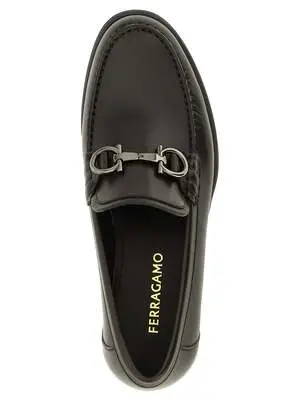 FERRAGAMO Teatro Leather Loafers With Gancini Detail - Brown