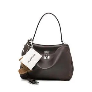 Balenciaga Dark Calf Leather Turn-lock Tote Bag - Brown