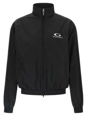 Balenciaga Tracksuit Bomber Jacket With Logo Embroidery - Black