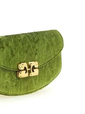 GANNI Lulu Moiré Velvet Wallet On Chain - Green