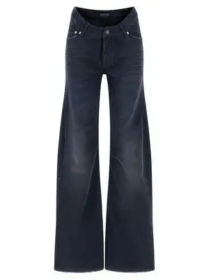 Balenciaga Curved Waist Wide Leg Jeans - Blue