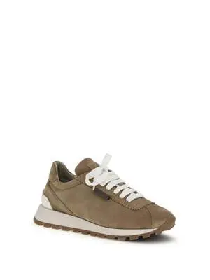 Brunello Cucinelli Suede Lace-up Sneakers With Embellished Detailing