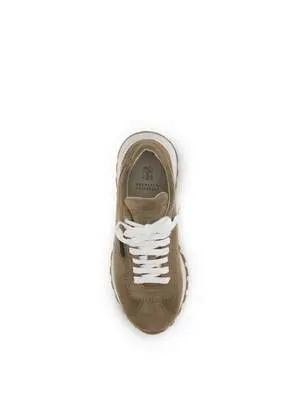 Brunello Cucinelli Suede Lace-up Sneakers With Embellished Detailing