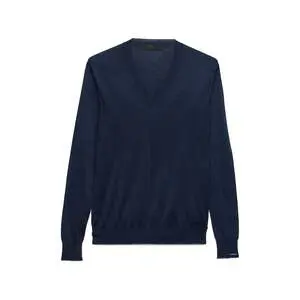 Prada Ribbed Knit V-neck Jumper - Blue