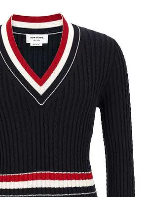 Thom Browne Rwb Intarsia V-neck Sweater - Blue