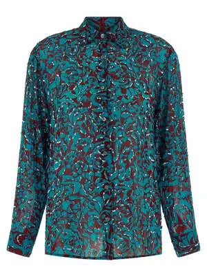 Dries Van Noten Clavelly Printed Sequin Embellished Viscose Shirt - Blue