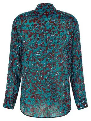 Dries Van Noten Clavelly Printed Sequin Embellished Viscose Shirt - Blue
