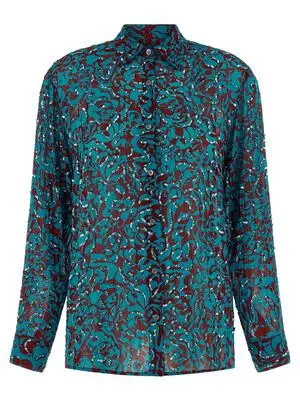Dries Van Noten Clavelly Printed Sequin Embellished Viscose Shirt