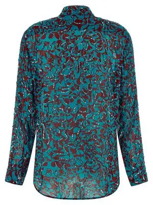 Dries Van Noten Clavelly Printed Sequin Embellished Viscose Shirt