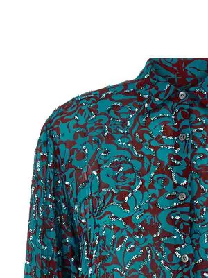 Dries Van Noten Clavelly Printed Sequin Embellished Viscose Shirt