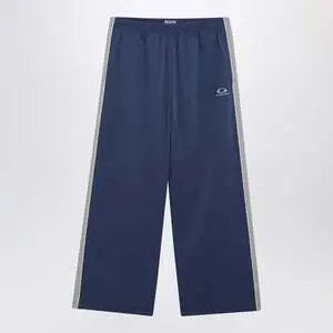 Balenciaga Washed Technical Satin Track Pants In Marine - Blue