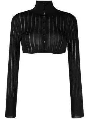 Alaïa Black Ribbed Cropped Cardigan