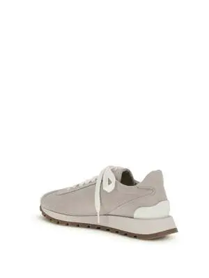 Brunello Cucinelli Suede Lace-up Sneakers With Embellishments - Gray