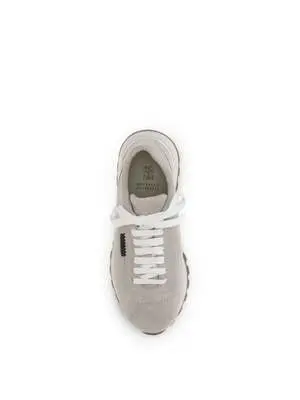 Brunello Cucinelli Suede Lace-up Sneakers With Embellishments - Gray