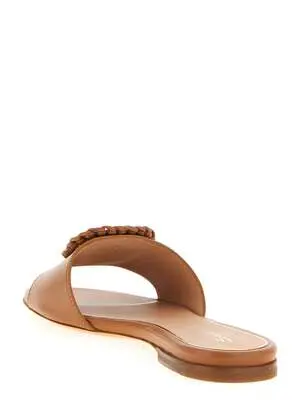Santoni Corolle Leather Slides With Woven Detail - Brown