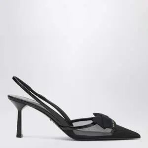 Prada Fabric And Mesh Slingback Pumps With Bow Detailing - Black