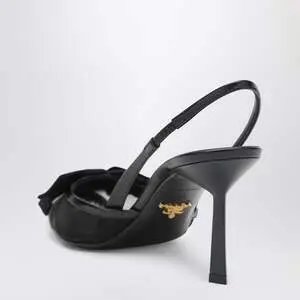 Prada Fabric And Mesh Slingback Pumps With Bow Detailing - Black