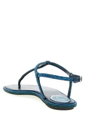 Rene Caovilla Diana' Embellished Flat Leather Thong Sandals - Green