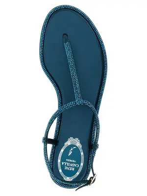 Rene Caovilla Diana' Embellished Flat Leather Thong Sandals - Green