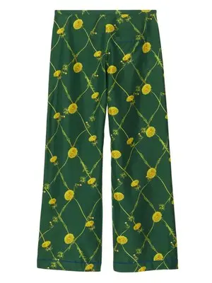 Burberry Silk Dandelion Print Wide Leg Pants