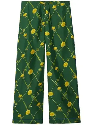 Burberry Silk Dandelion Print Wide Leg Pants - Multicolor