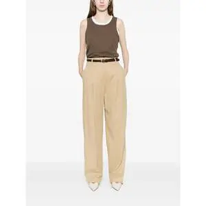 Max Mara Tailored Pleated Cotton Trousers - Cream