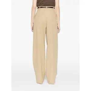 Max Mara Tailored Pleated Cotton Trousers - Cream