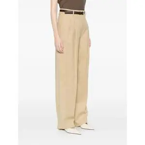 Max Mara Tailored Pleated Cotton Trousers - Cream