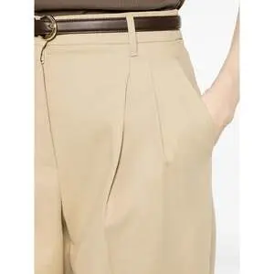 Max Mara Tailored Pleated Cotton Trousers - Cream