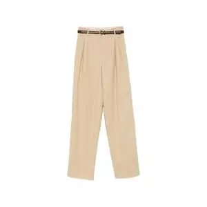 Max Mara MAX MARA STUDIO Tailored Pleated Cotton Trousers Cream
