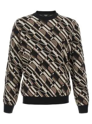 Fendi Jacquard Geometric Pattern Crewneck Sweater