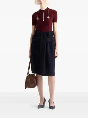 Prada Wool Sweater With Hammered Shoulders And Metal Charms