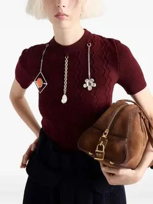 Prada Wool Sweater With Hammered Shoulders And Metal Charms