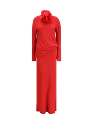 Magda Butrym Long Open-back Dress With High Neck - Red