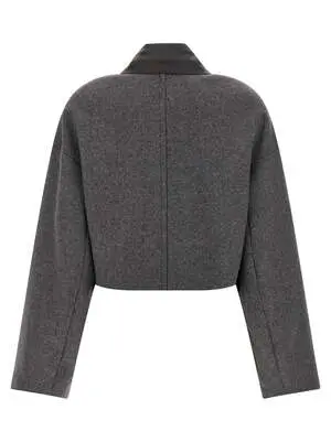 Sportmax Vacuo Cropped Wool Jacket With Leather Effect Collar - Gray