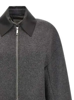 Sportmax Vacuo Cropped Wool Jacket With Leather Effect Collar - Gray