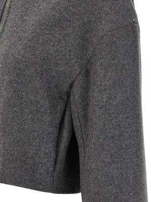 Sportmax Vacuo Cropped Wool Jacket With Leather Effect Collar - Gray