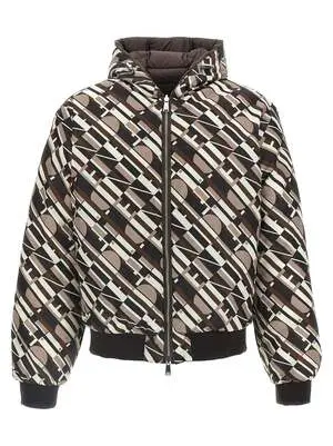 Fendi Reversible Hooded Down Jacket With " Tape" Print - Multicolor