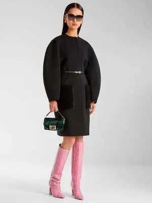 Fendi Double Wool Overcoat With Sheepskin Pockets