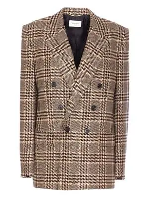 Saint Laurent Double-breasted Peak Lapel Blazer With Checked Pattern - Multicolor