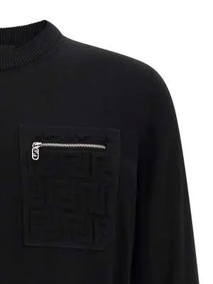Fendi Wool Sweater With Embossed Ff Logo Pocket