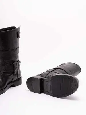 Dolce & Gabbana Black Leather Buckled Ankle Boots