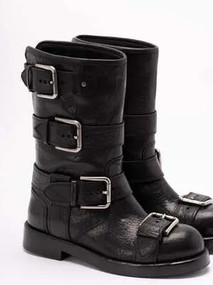 Dolce & Gabbana Black Leather Buckled Ankle Boots