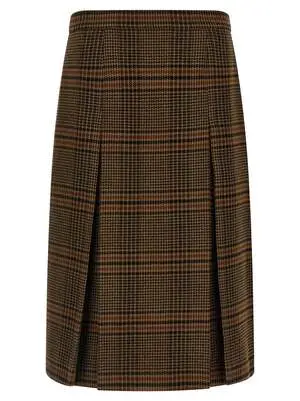 Saint Laurent Prince Of Wales Wool And Cashmere Midi Skirt - Brown